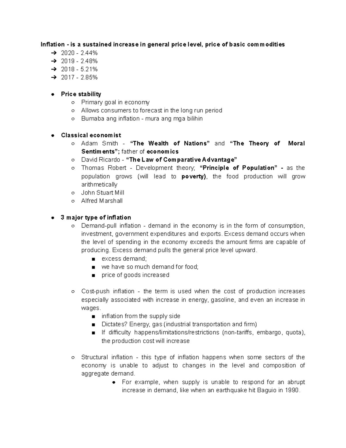Economic Development Notes Inflation - Inflation - is a sustained ...