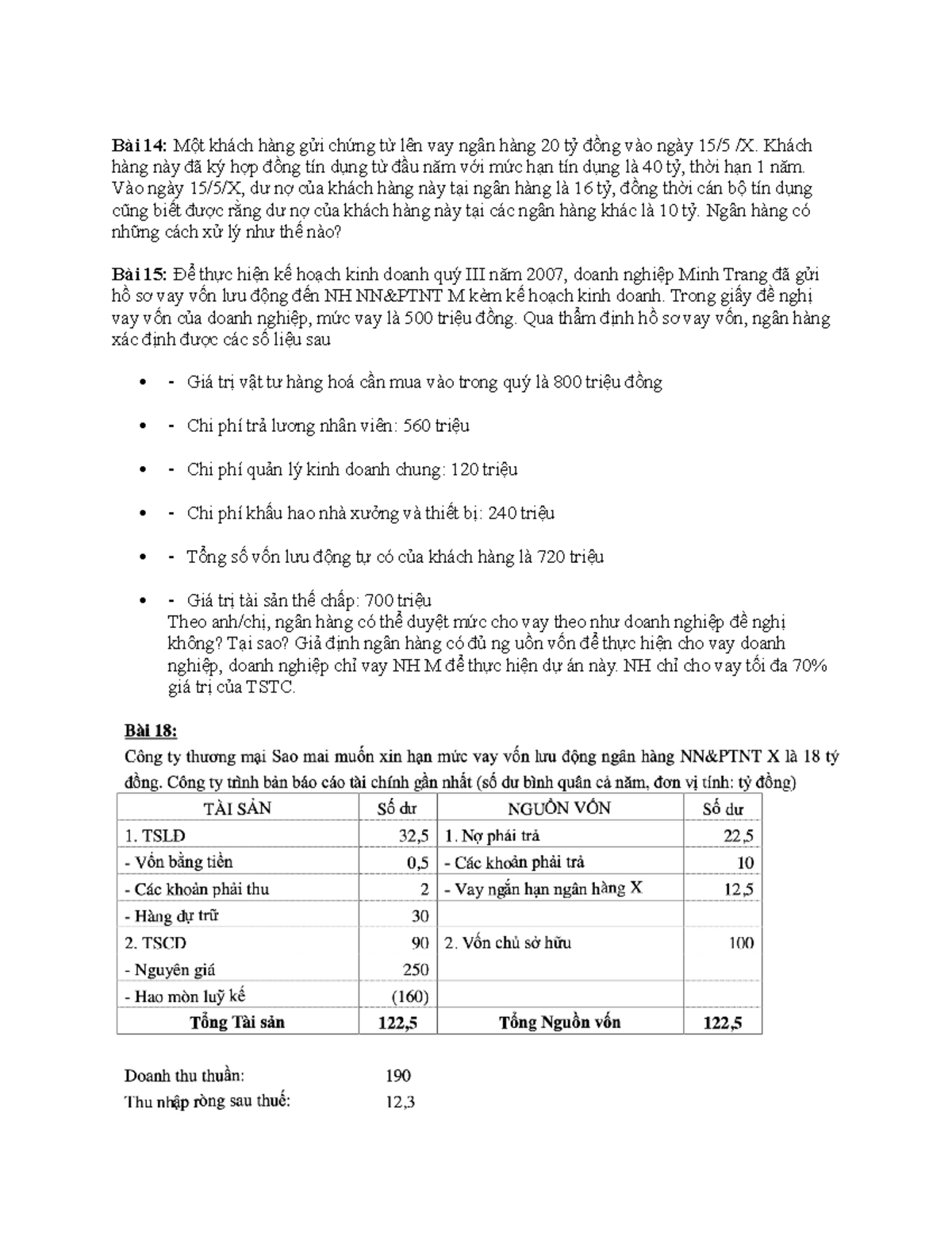 Bt nhtm - bài tập ngân hàng thương mại - Bài 14: Một khách hàng gửi chứng từ lên vay ngân - Studocu