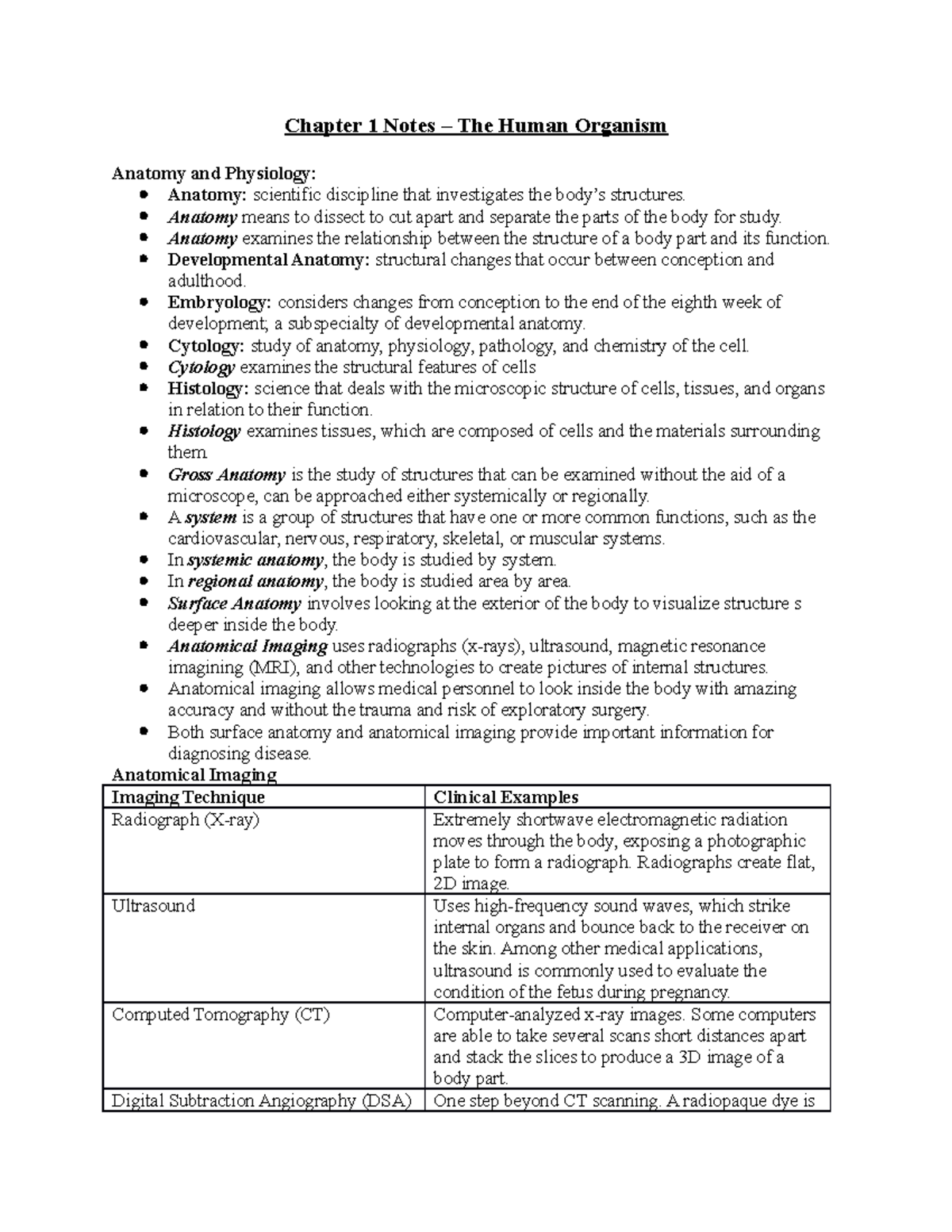 Chapter 1 Notes - Chapter 1 Notes – The Human Organism Anatomy and ...