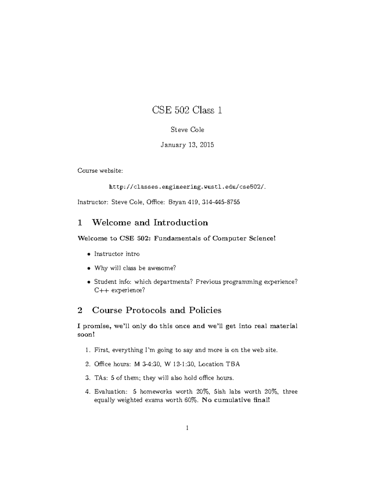 CSE502 2014-2015 Lecture Notes 1 - Intro and Closest Pair - CSE 502 ...