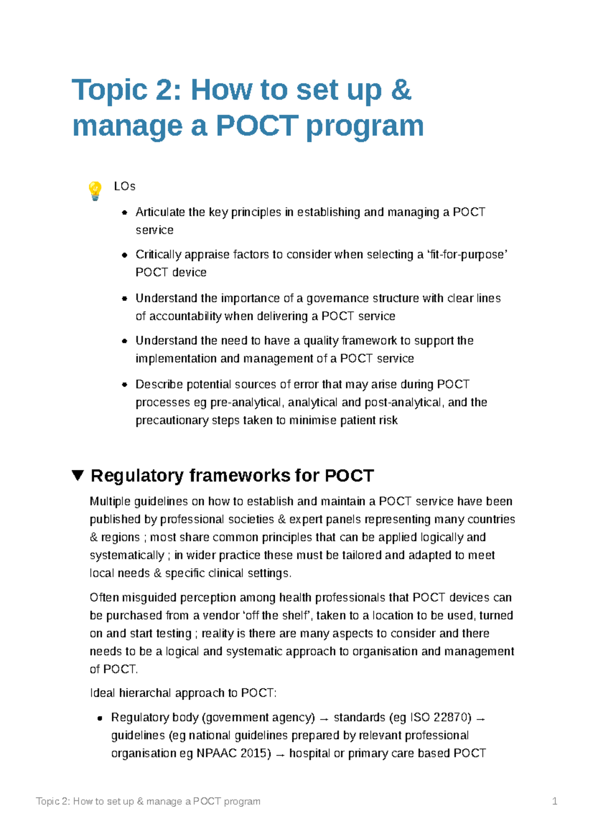 MDSC3100 Setting up and managing POCT - Topic 2: How to set up & manage ...
