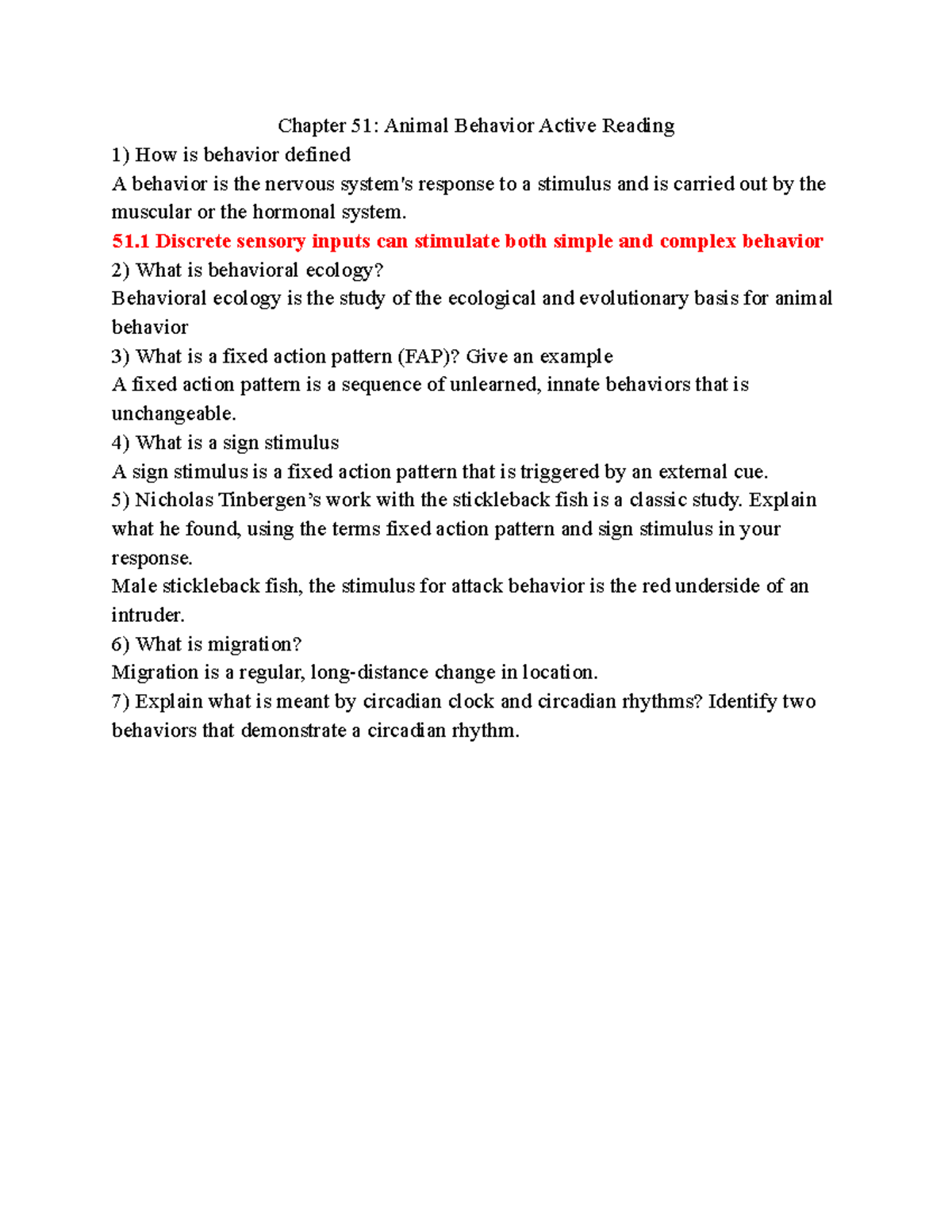 Chapter 51 Animal Behavior Active Reading - Chapter 51: Animal Behavior ...