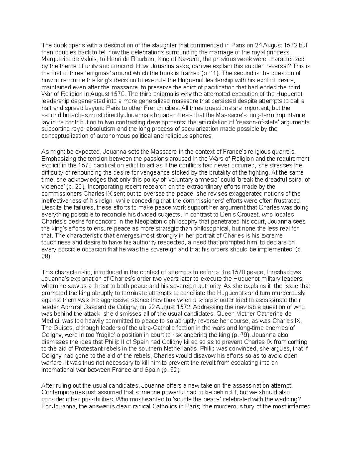 St. Bartholemew Day Massacre - The book opens with a description of the ...