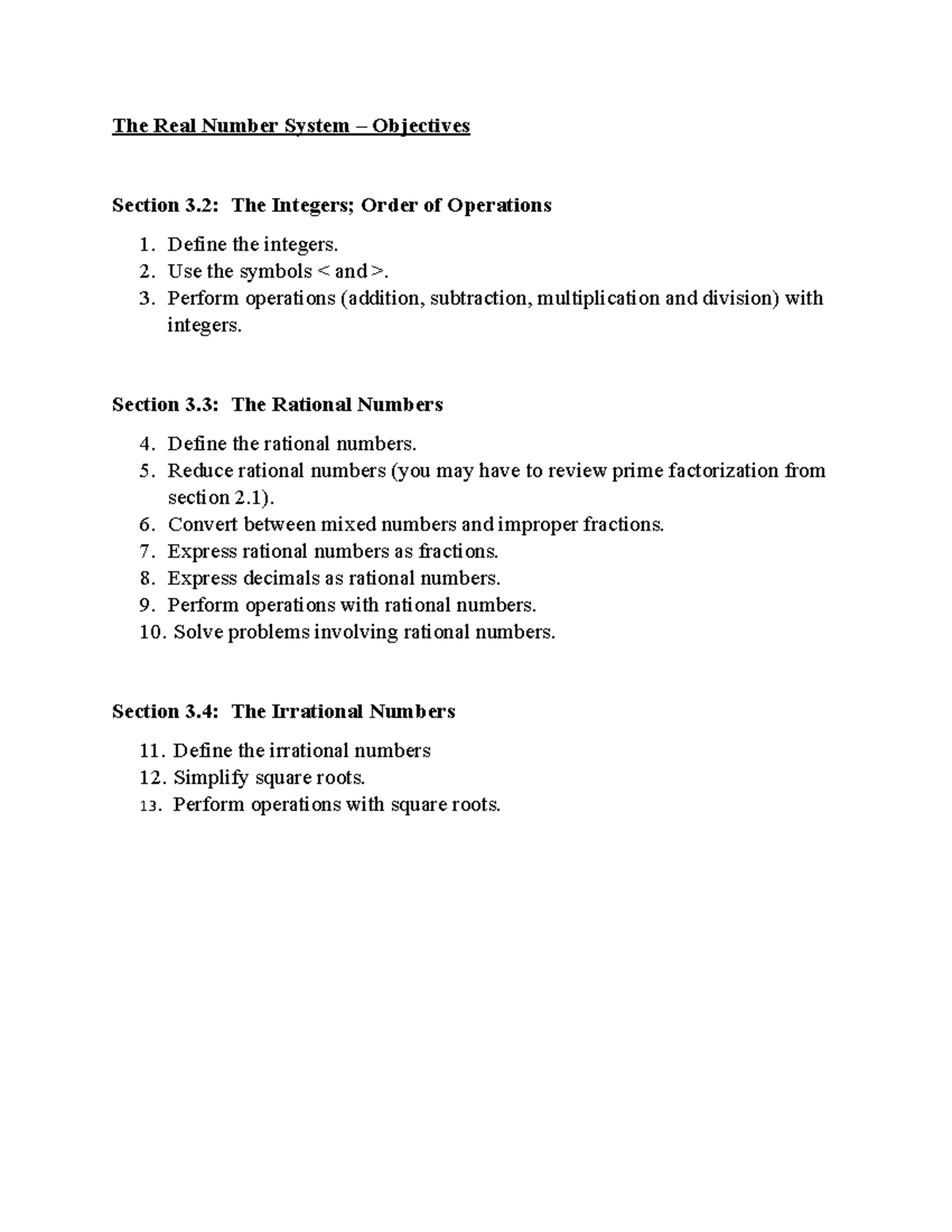 GNED 1101 - The Real Number System Objectives - The Real Number System ...