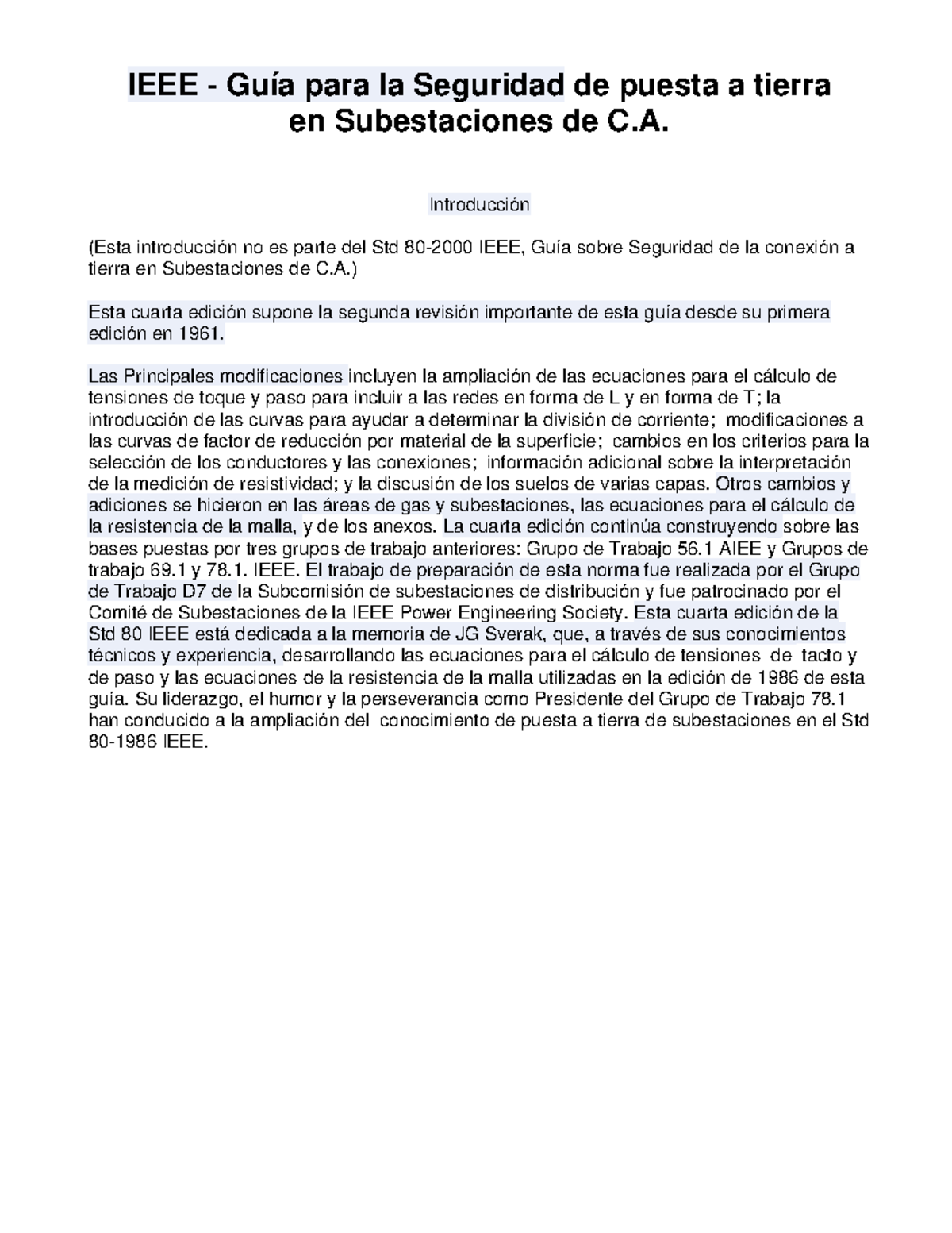 IEEE 80 2000 en espanol - IEEE - Guía para la Seguridad de puesta a tierra en Subestaciones de C ...