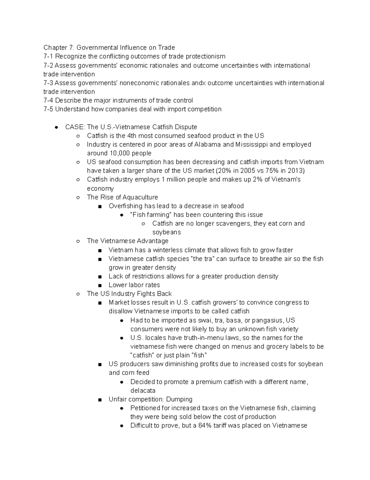 Chapter 7 Notes - Chapter 7: Governmental Influence on Trade 7-1 ...