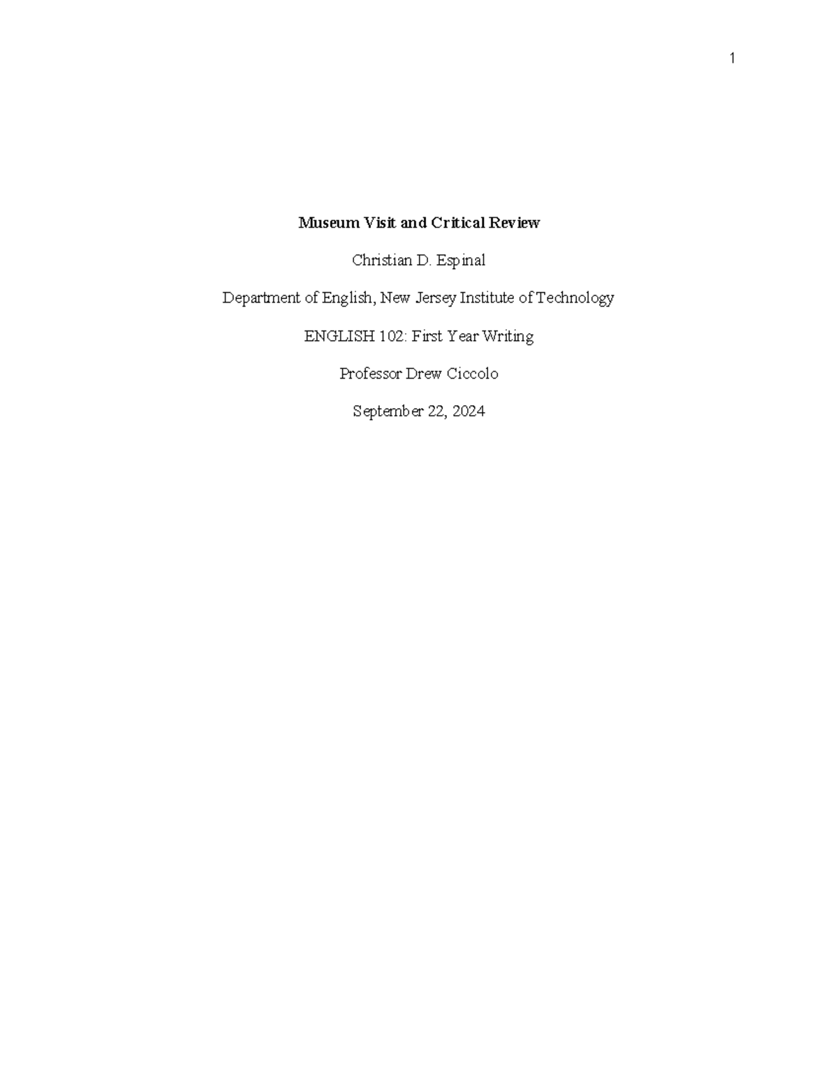 Museum Visit and Critical Review - Museum Visit and Critical Review ...