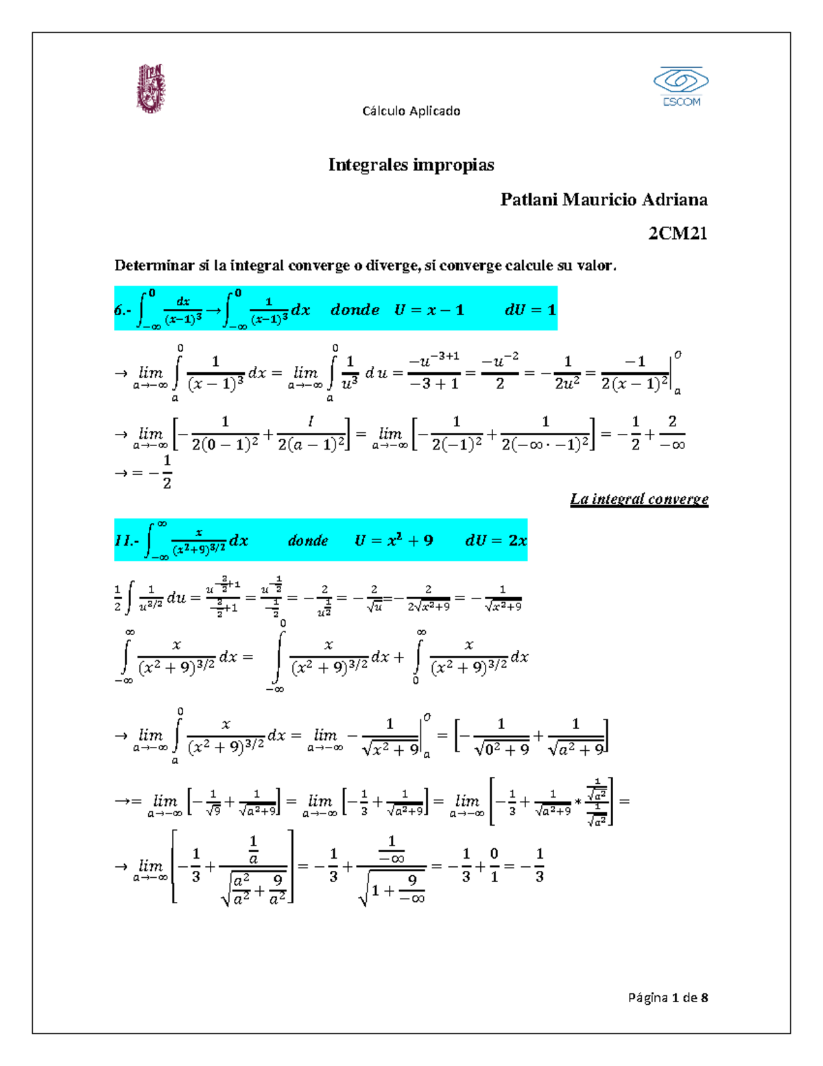 Integrales Impropias - Integrales impropias Patlani Mauricio Adriana ...