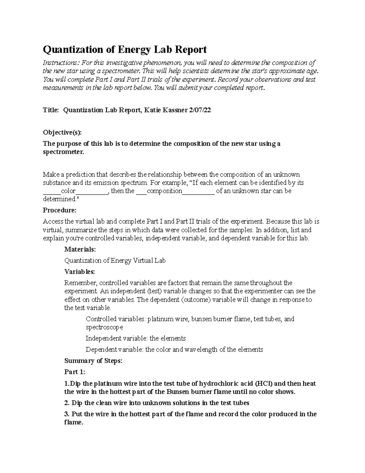 2.03 Quantization of Energy Lab Report - Quantization of Energy Lab ...