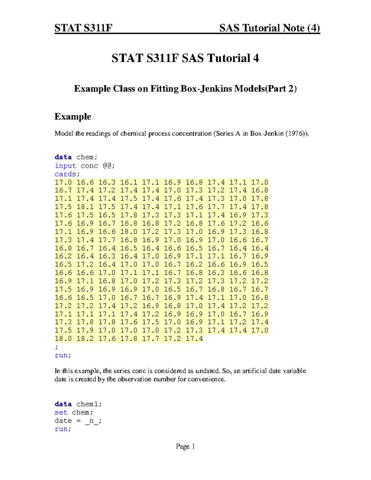 STAT S311F SAS Tutorial Note 4(Jan 2016 Presentation) - STAT S311F SAS ...
