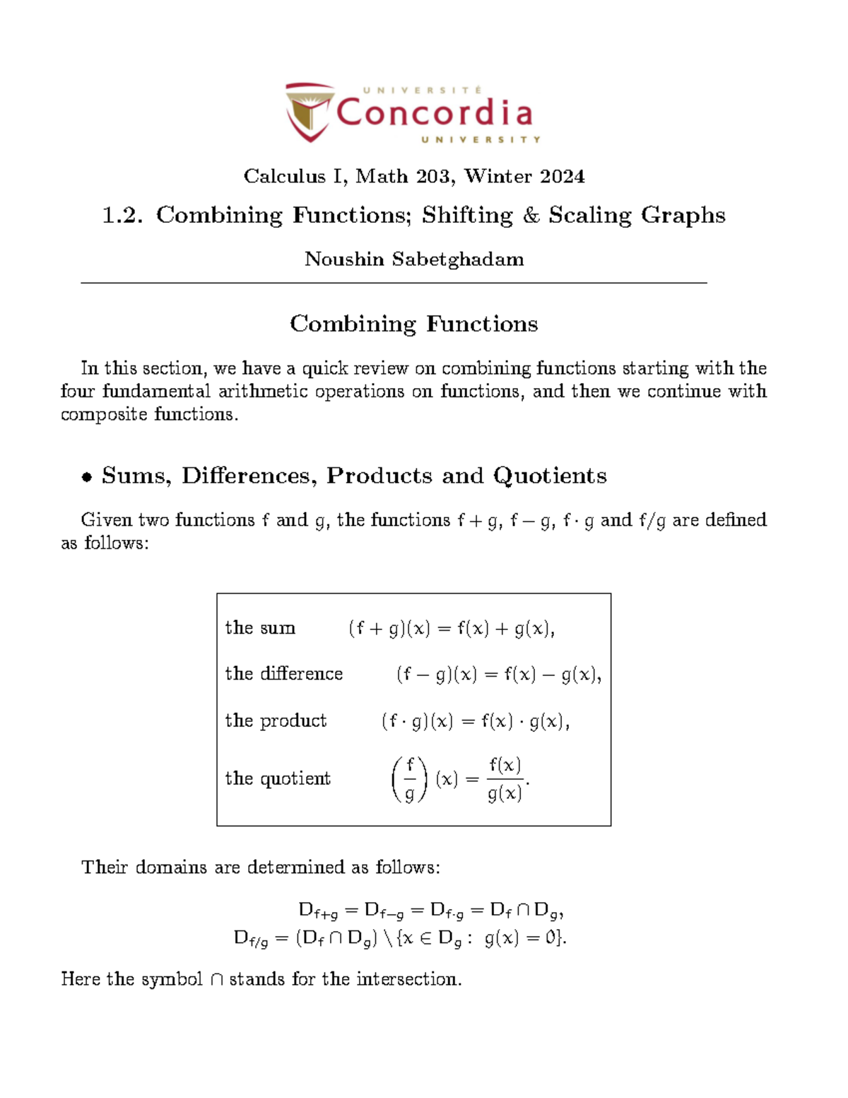 Math 203 Tutorial Calculus I Math 203 Winter 2024 1 Combining Functions Shifting And Scaling