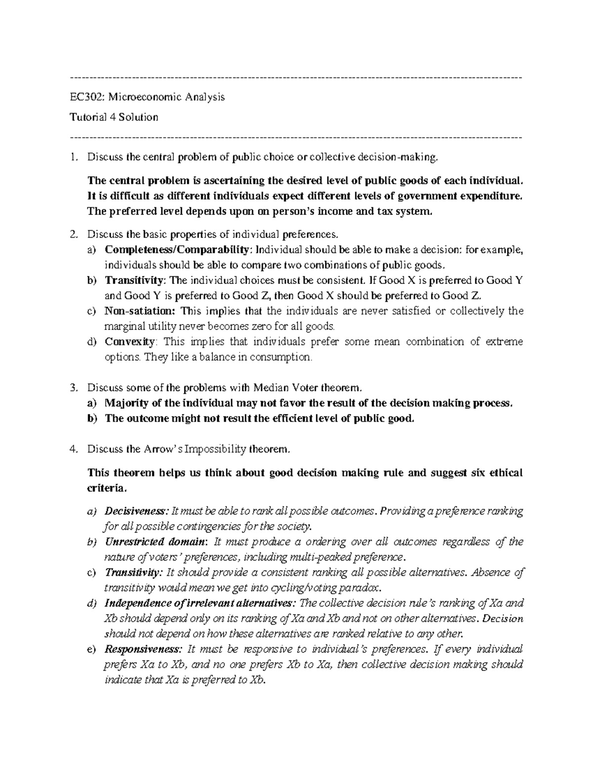 Tutorial 4 Solution - Microeconomic Analysis - USP - Studocu
