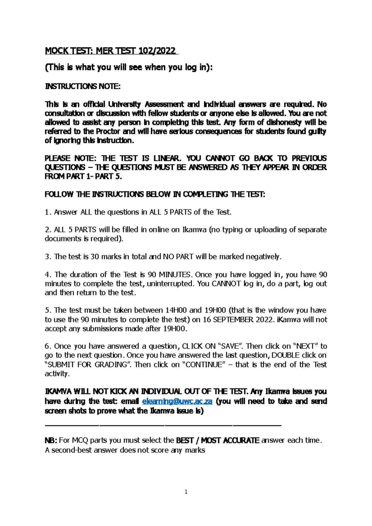 MER102 Mocktest 1+of+2022 - MOCK TEST: MER TEST 102 / 2022 (This is ...