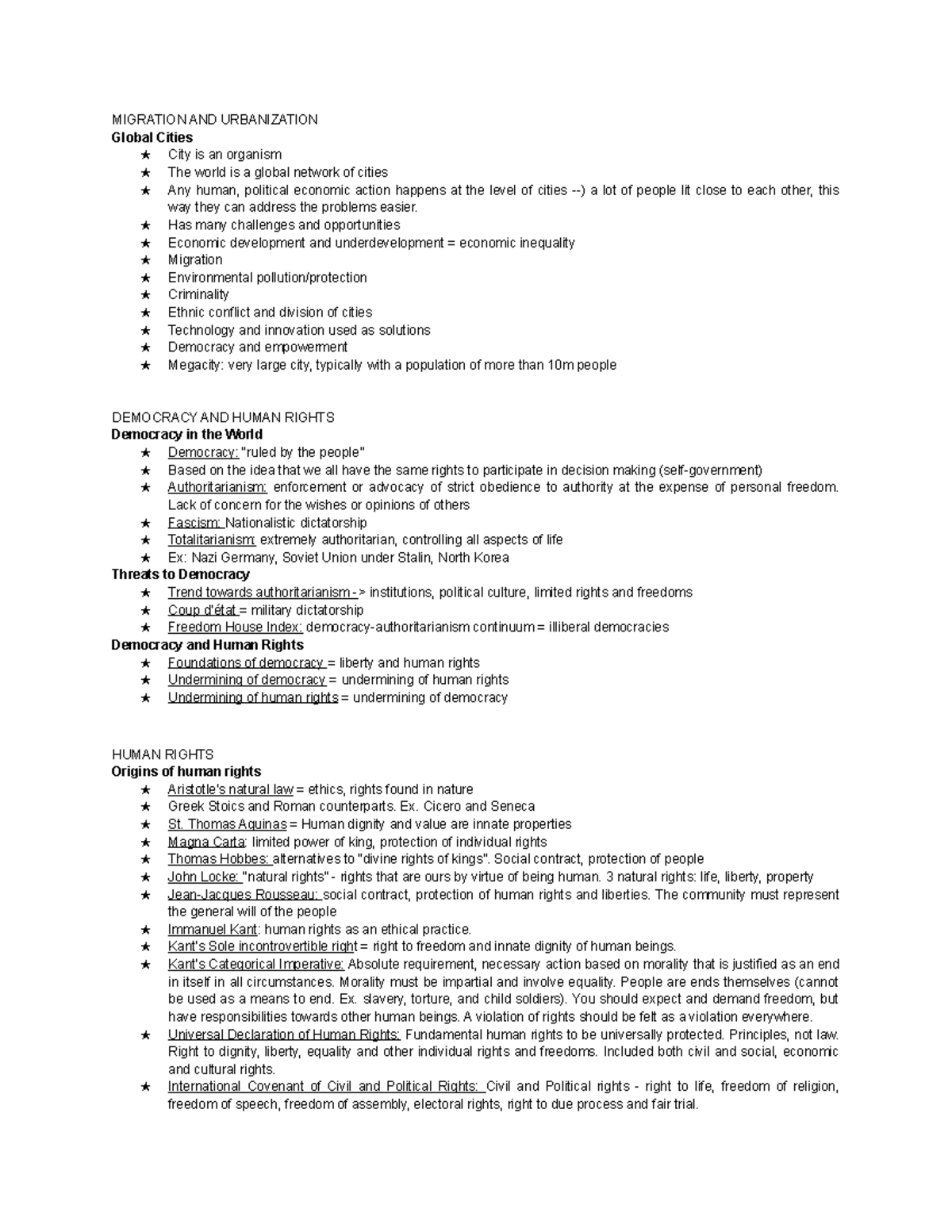 Final Study Guide - MIGRATION AND URBANIZATION Global Cities ★ City is ...
