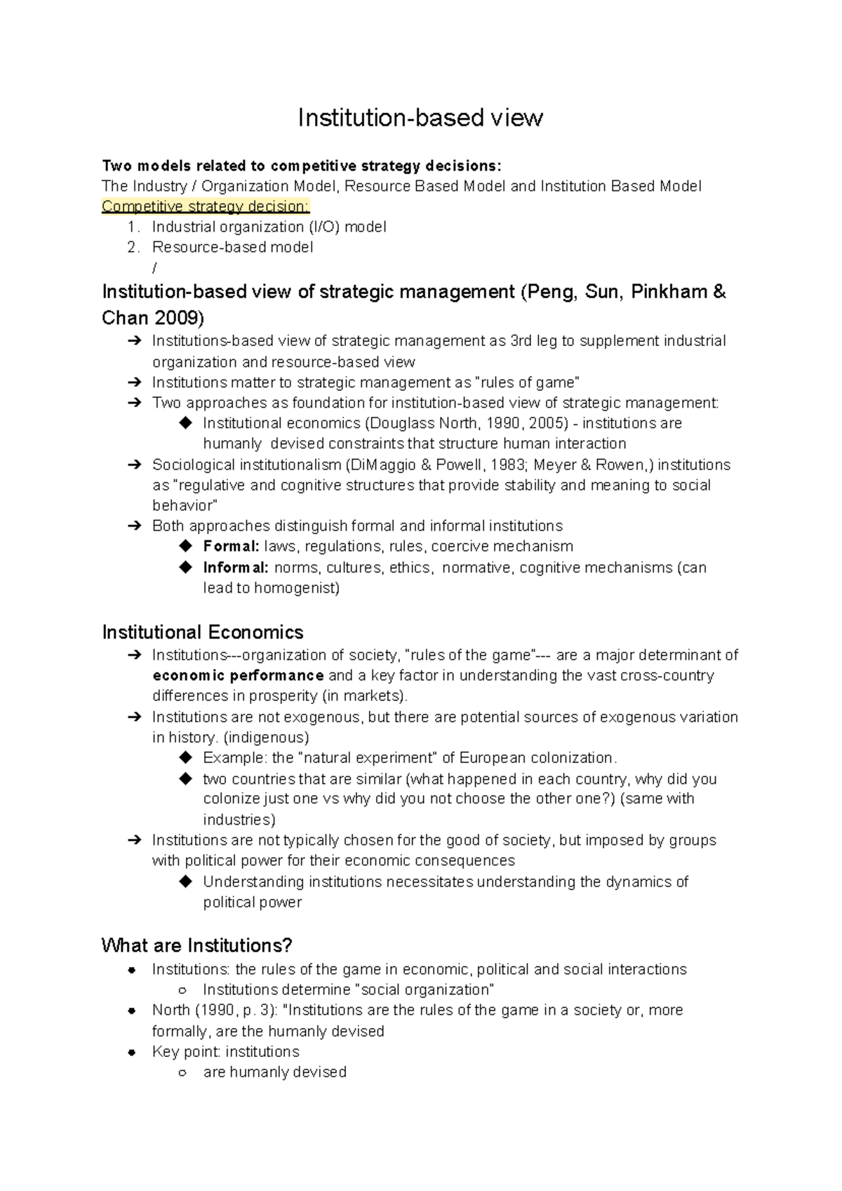 Institution based view - Institution-based view Two models related to ...