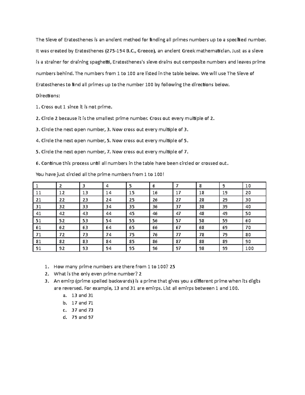 Sieve of eratosthenes- kg - The Sieve of Eratosthenes is an ancient ...