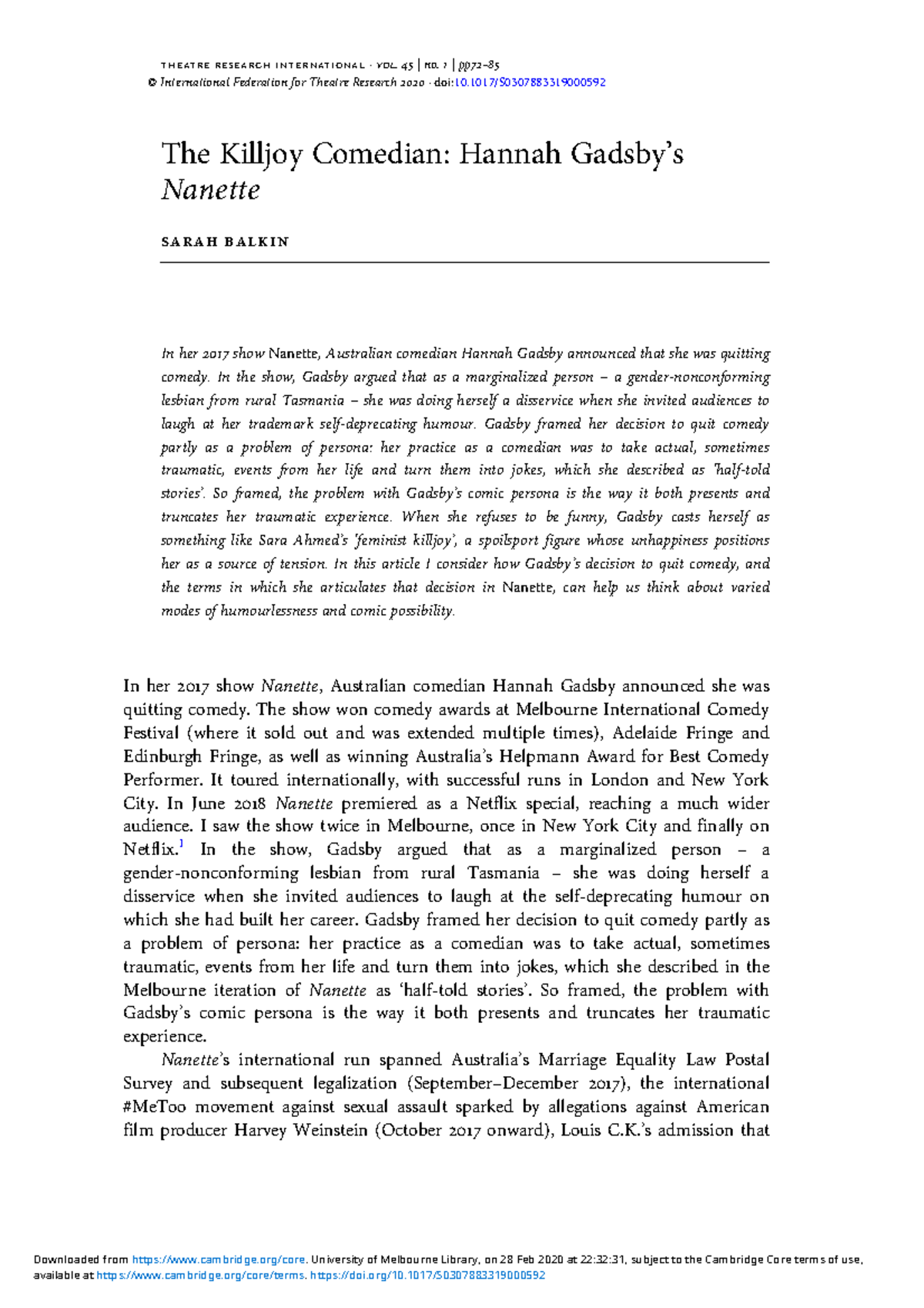 Killjoy Comedian, Hannah Gadsby's Nanette, Published Version - The ...