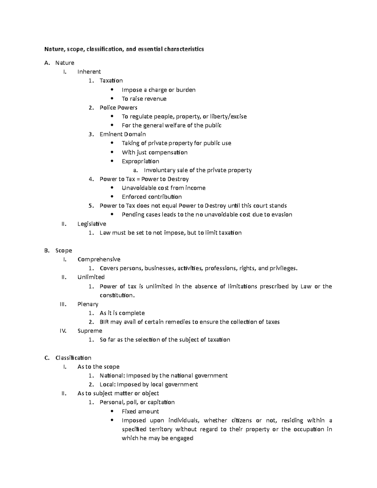 Income Taxation outline - Nature, scope, classification, and essential ...
