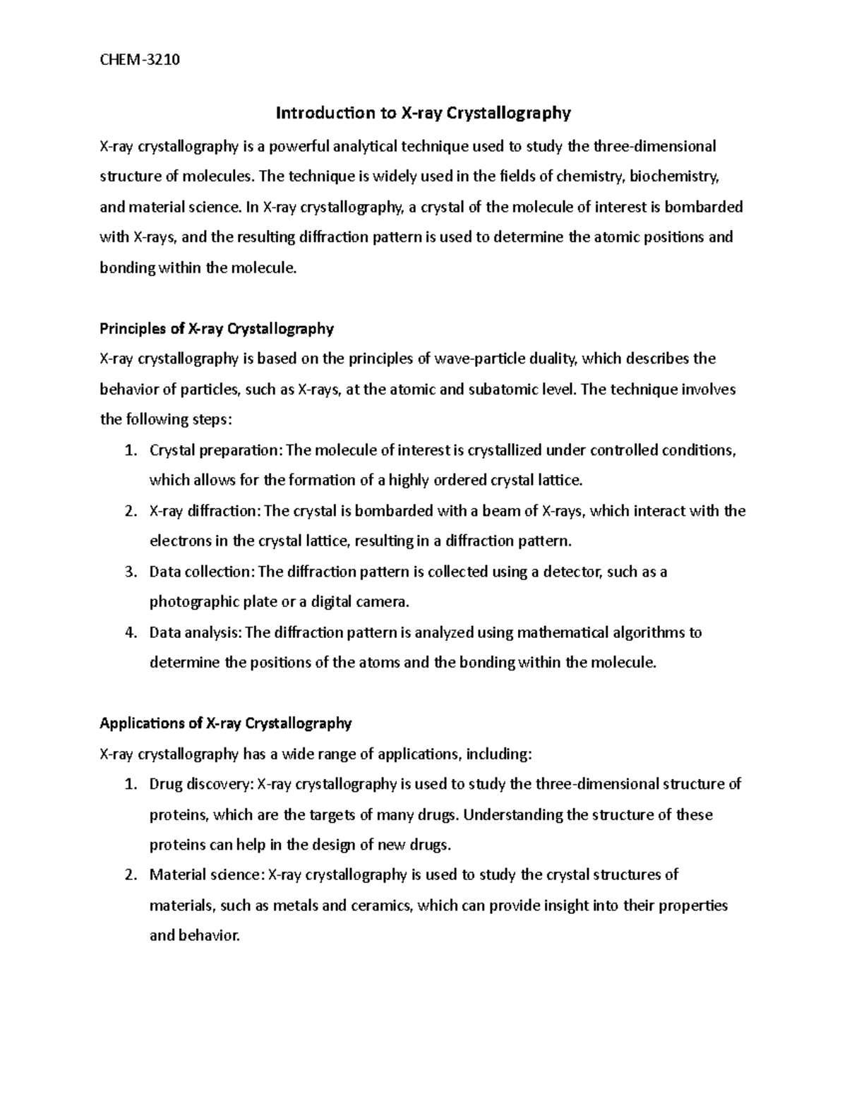 X-ray Crystallography - CHEM- Introduction to X-ray Crystallography X ...