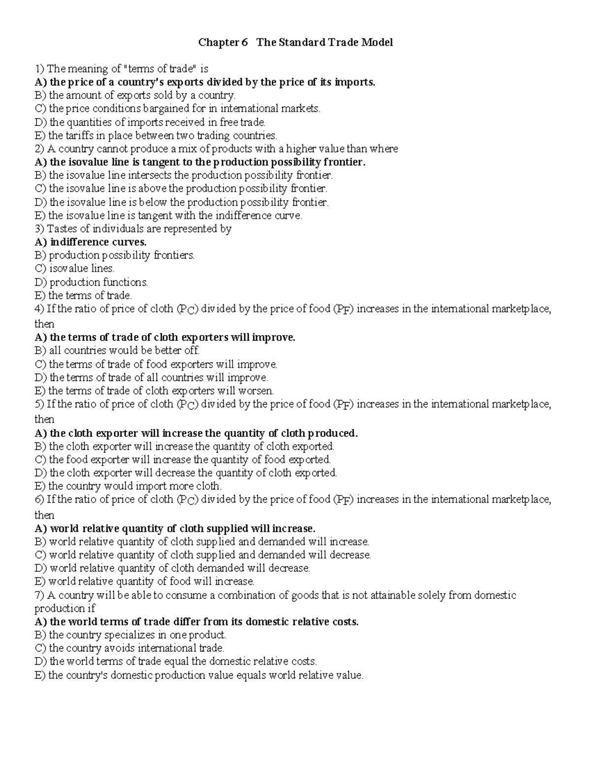 Chap 6-7-9-10-11-12 ECO201 - Chapter 6 The Standard Trade Model The meaning of "terms of - Studocu