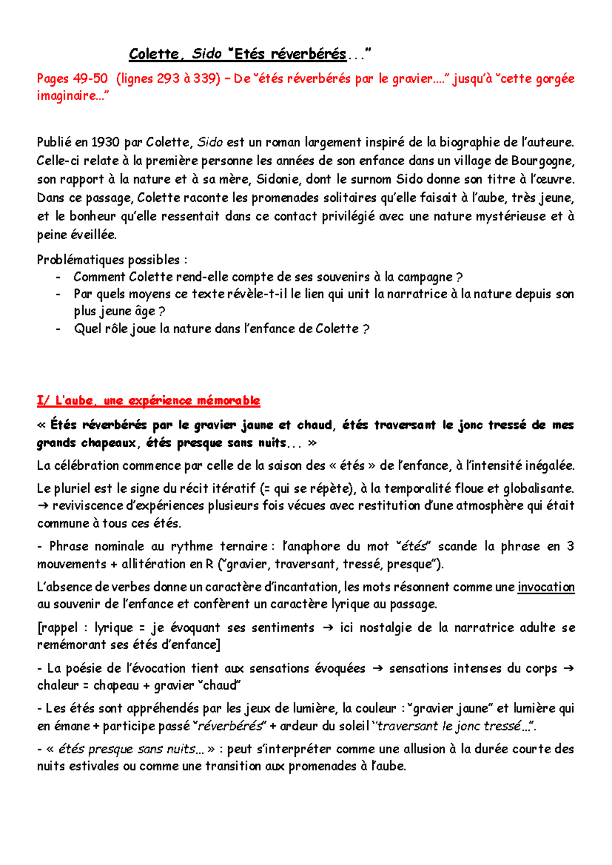 Colette Sido Et s r verb r s - Colette, Sido ‘’Etés réverbérés ...