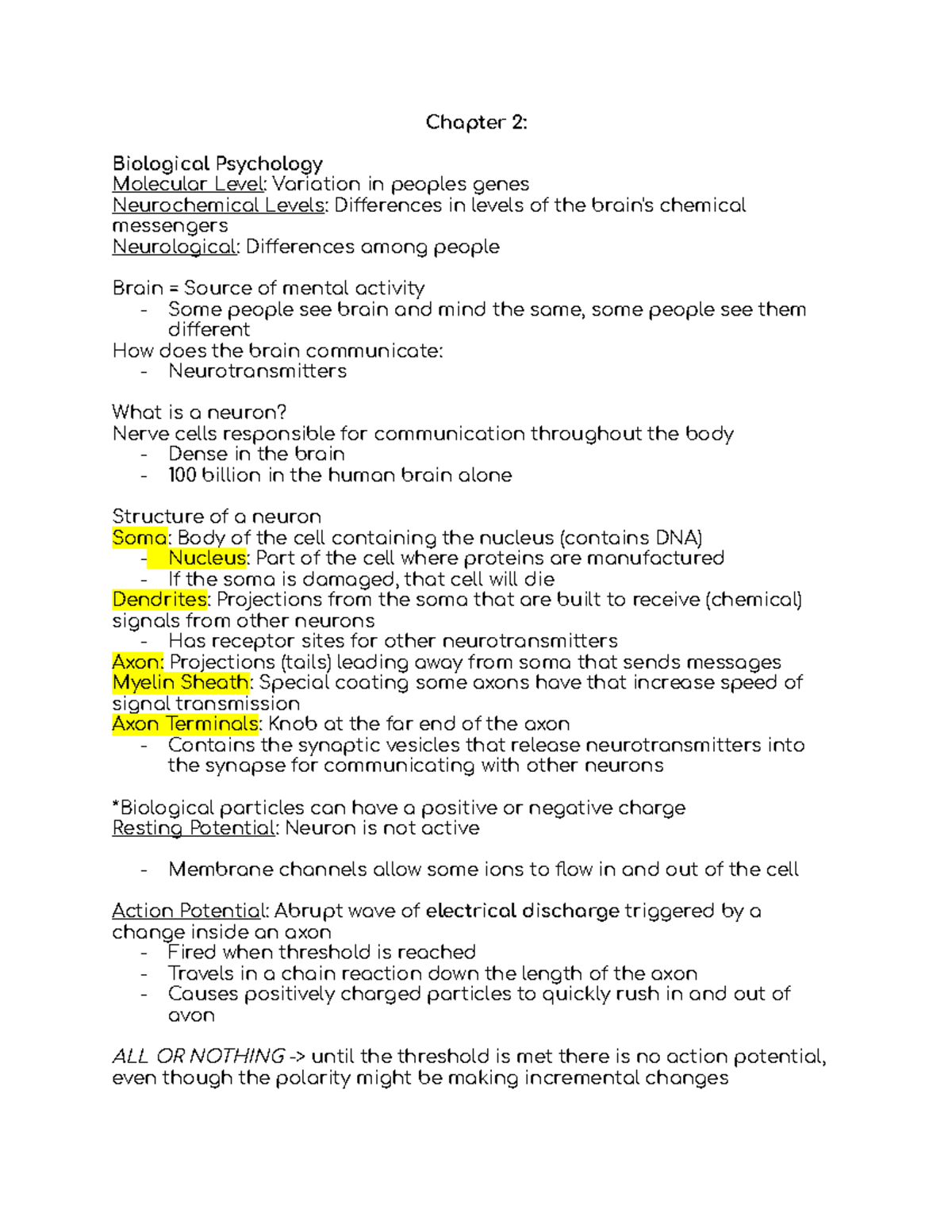 Psychology Exam 2 - Chapter 2: Biological Psychology Molecular Level ...