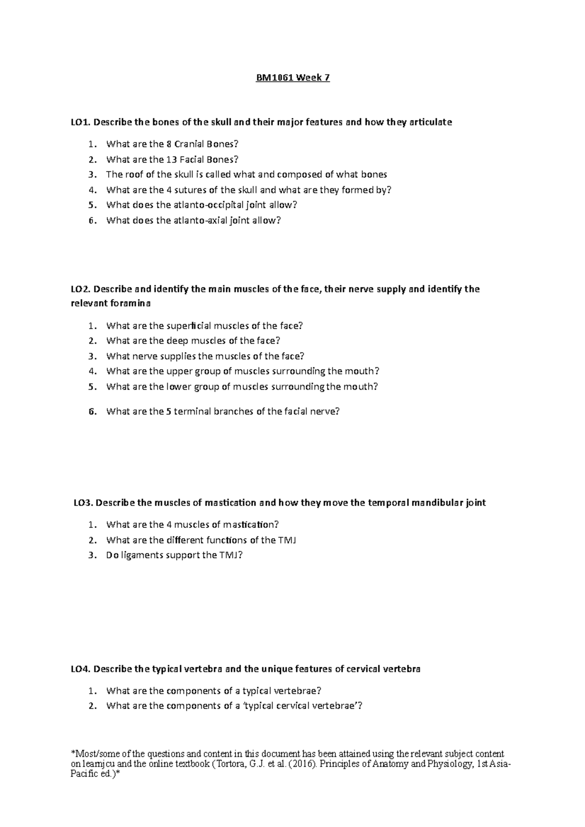 WEEK 7- SEM1 Anatomy - BM1061 Week 7 LO1. Describe the bones of the ...