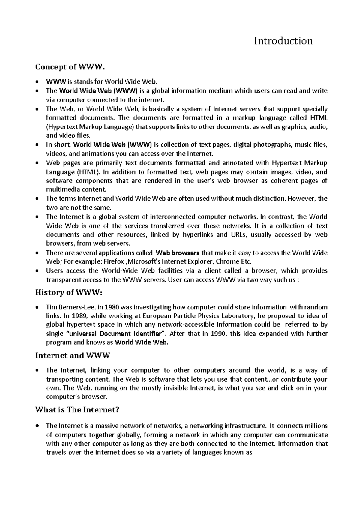 Unit1 - Notes of unit 1 - Concept of WWW. WWW is stands for World Wide ...