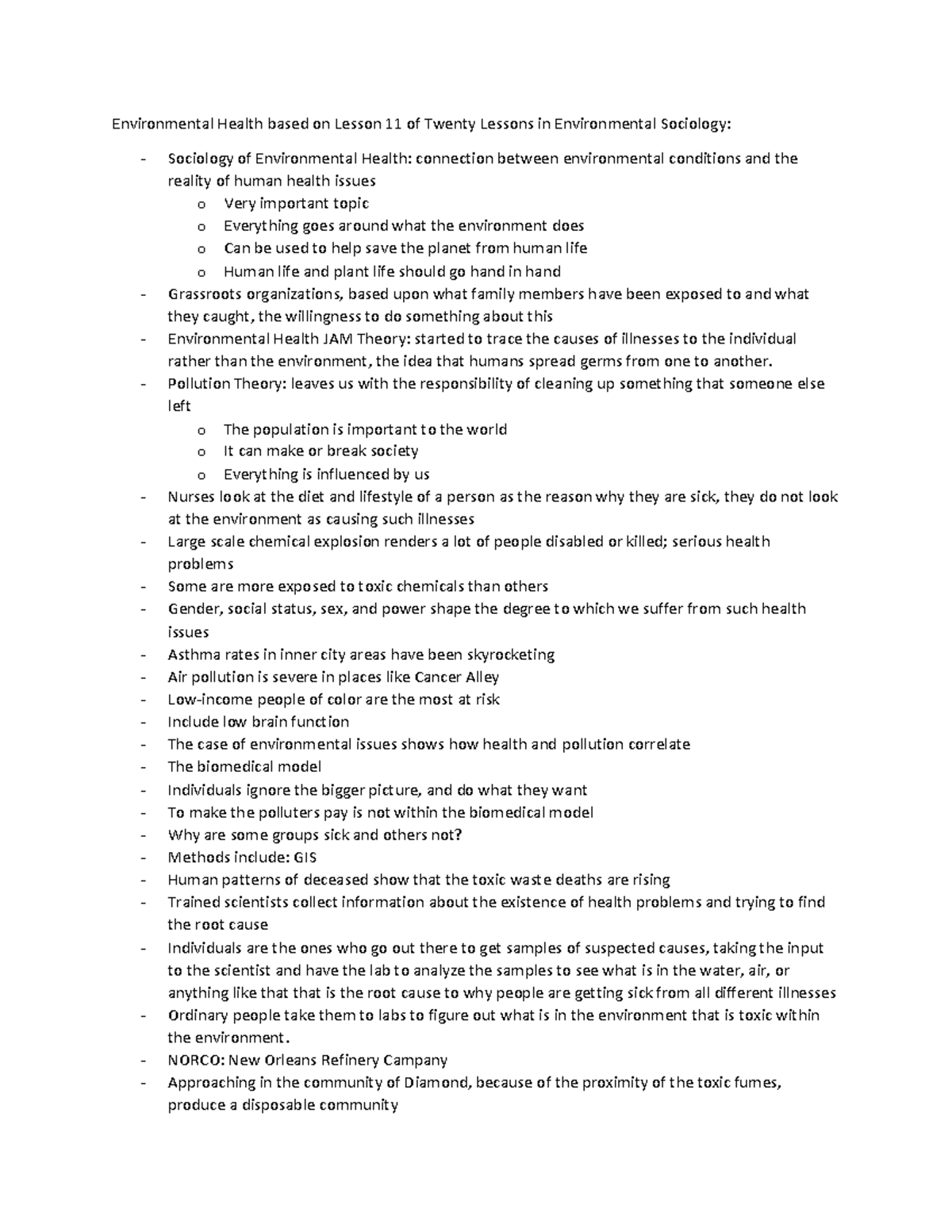 ENVI notes lect. - Environmental Health based on Lesson 11 of Twenty ...