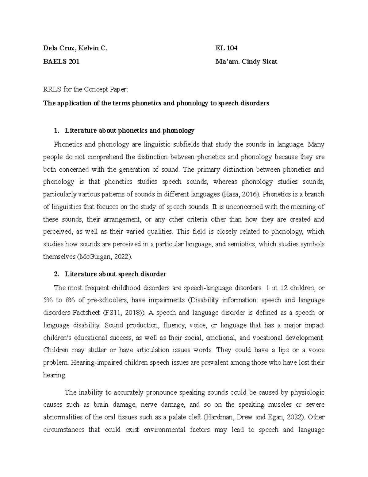 RRLS for the Concept Paper Dela Cruz Kelvin - Dela Cruz, Kelvin C. EL ...