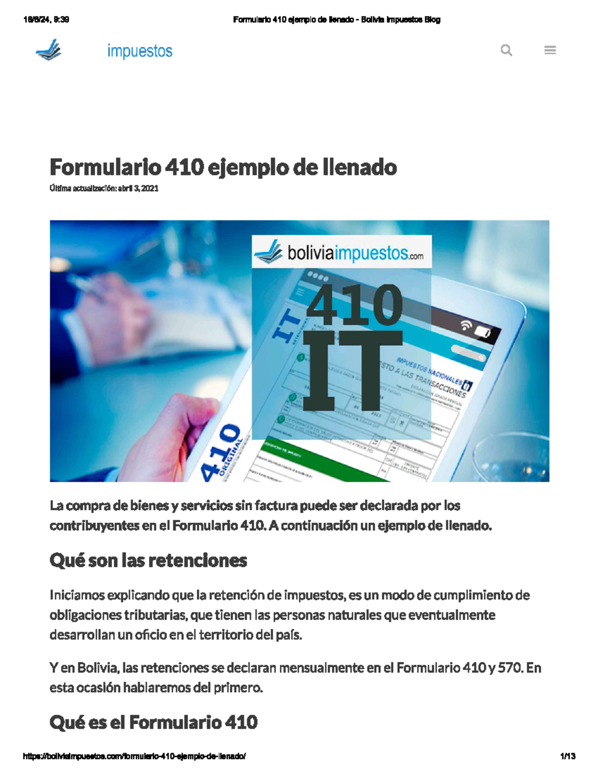 Llenado DE Formularios 410 - 9:39 Formulario 410 ejemplo de llenado Bolivia Impuestos Blog ...