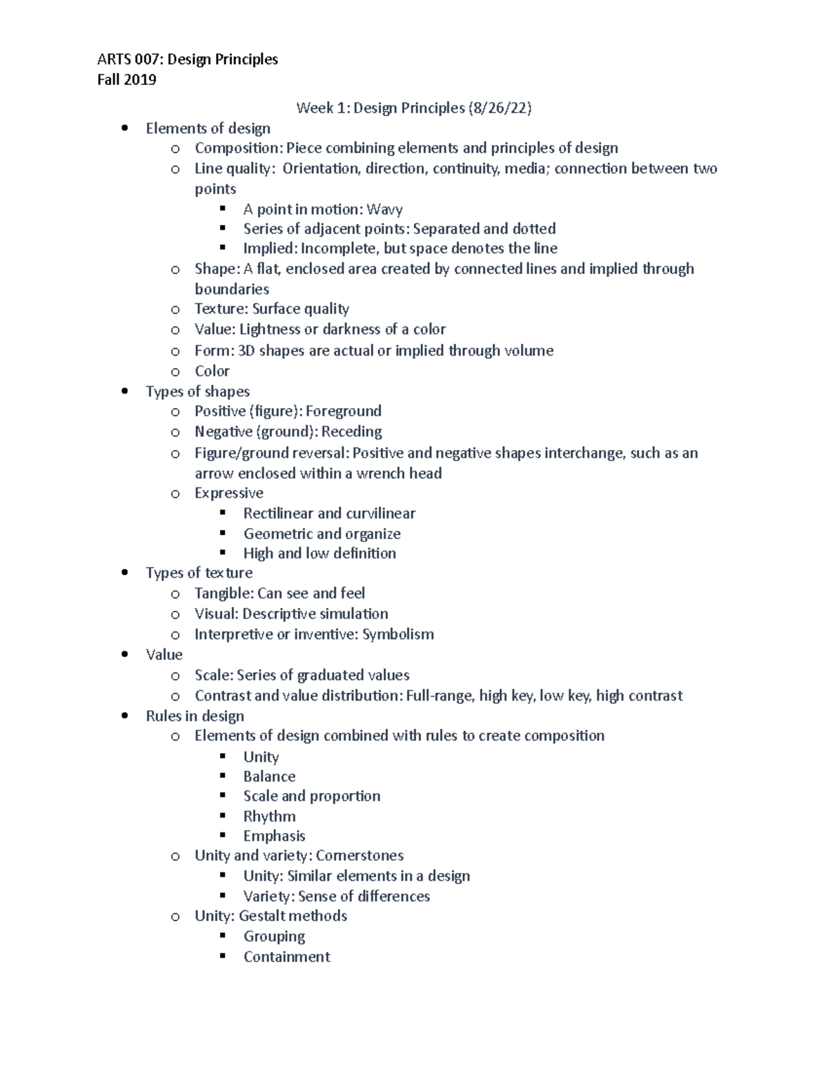 ARTS 007 Design Principles Fall 2019 - Fall 2019 Week 1: Design ...