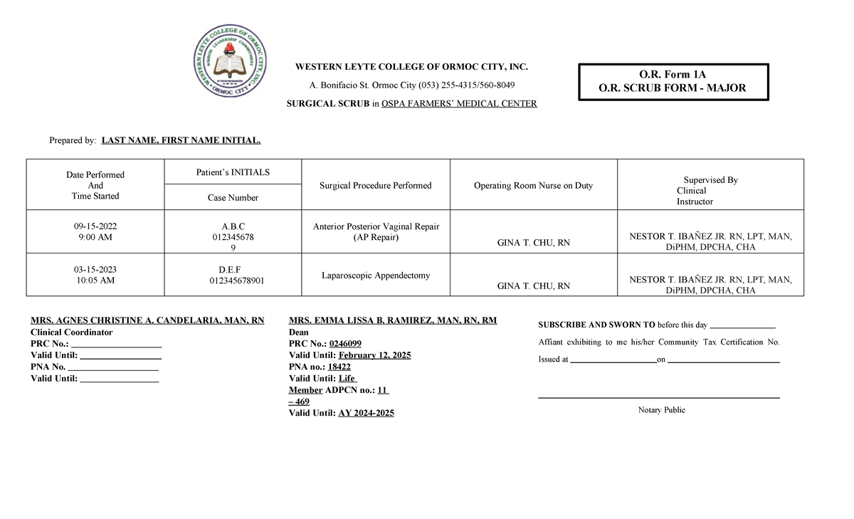 Surgical- Scrub-format - WESTERN LEYTE COLLEGE OF ORMOC CITY, INC. A ...