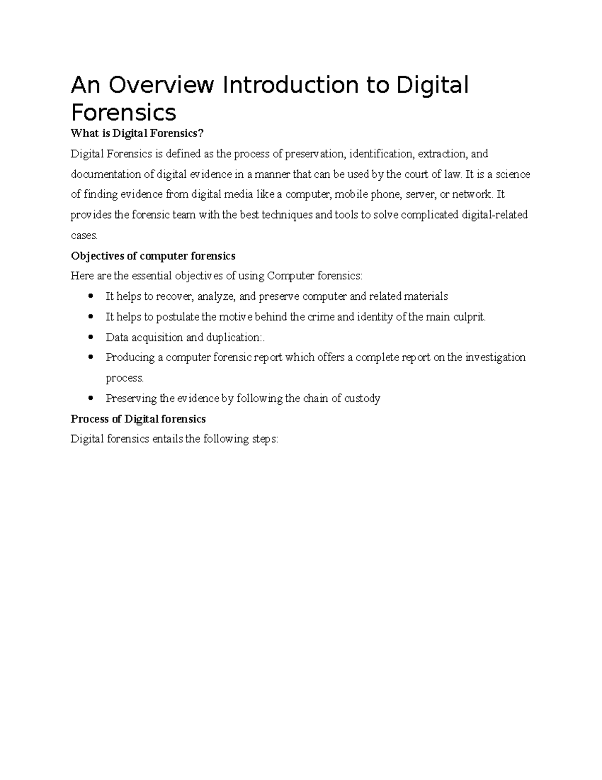 An Overview Introduction to Digital Forensics summary - Computer ...