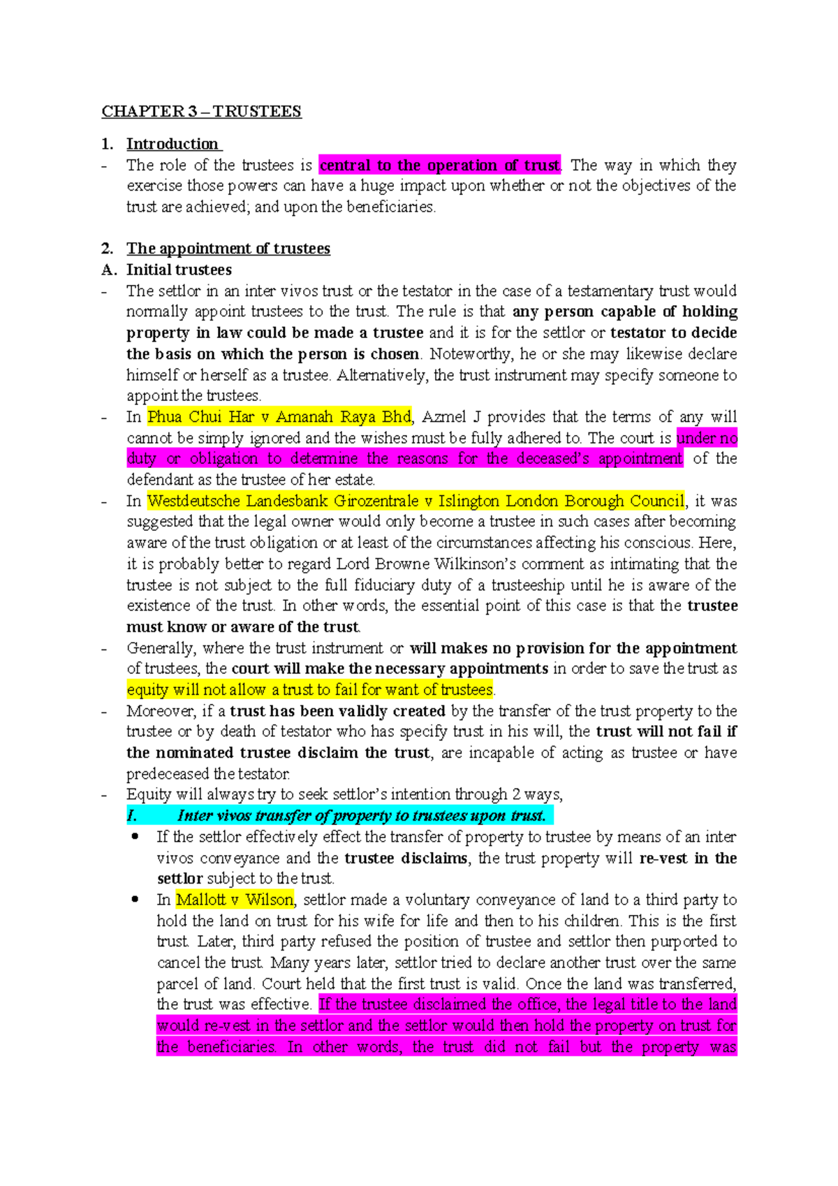Equity 2 - Chapter 3 - CHAPTER 3 – TRUSTEES Introduction The role of the trustees is central to ...