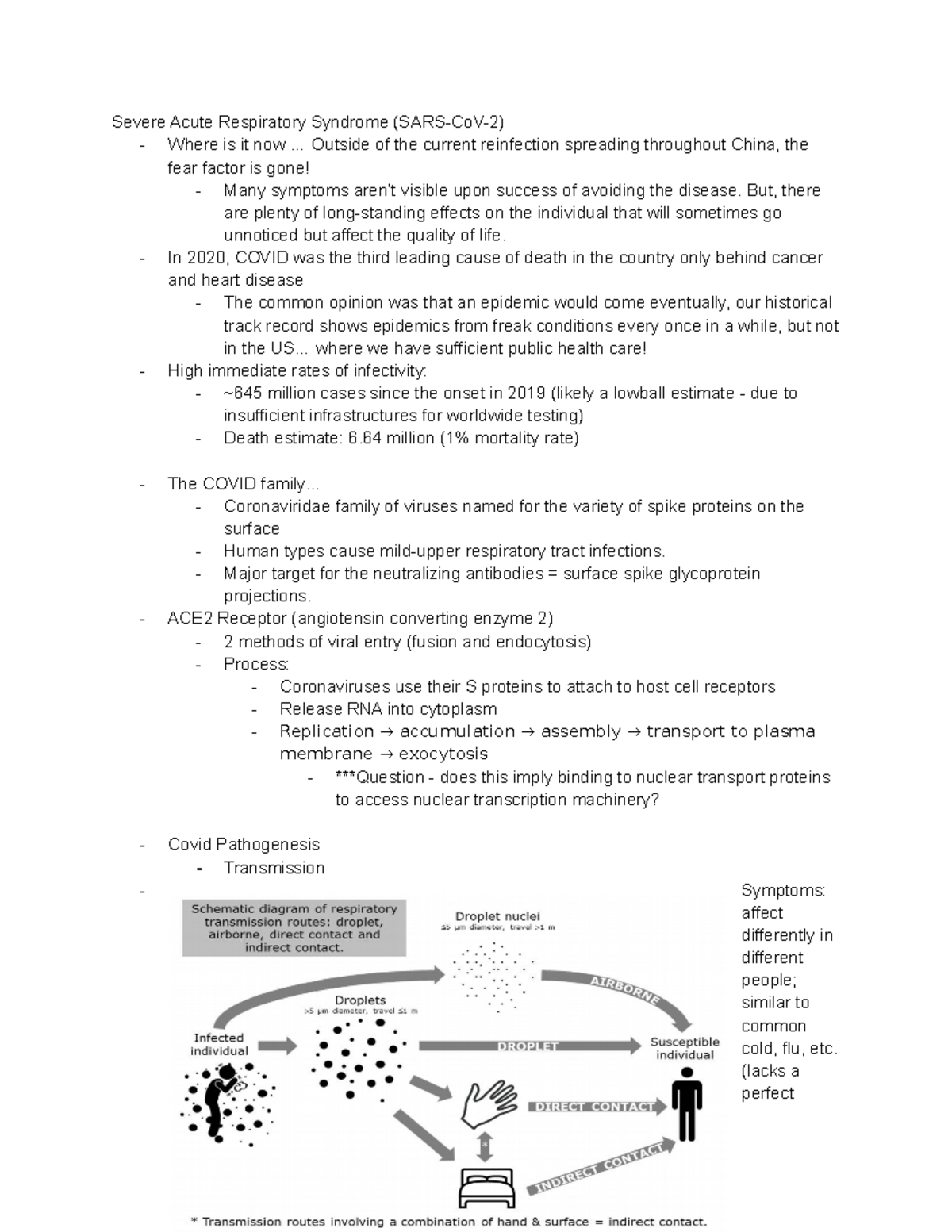 SARS-Co V-2 notes - Severe Acute Respiratory Syndrome (SARS-CoV-2 ...