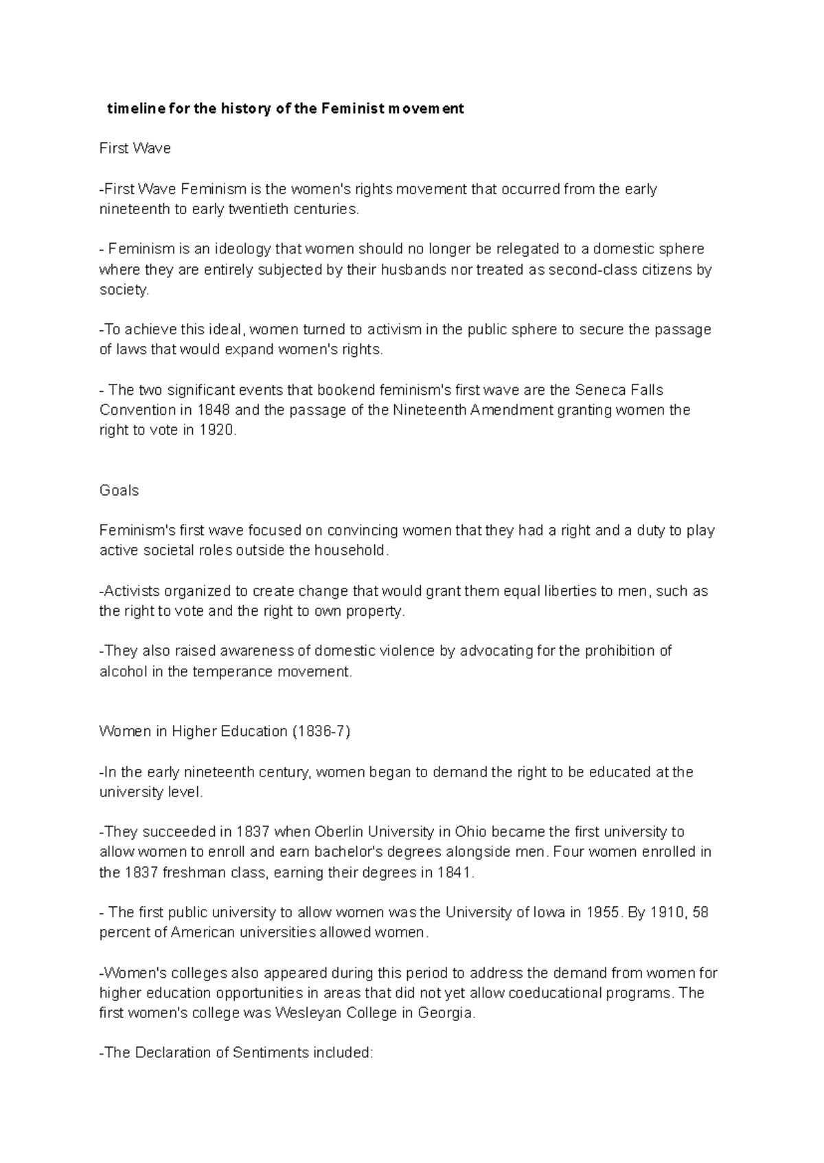 First wave feminism - timeline for the history of the Feminist movement ...