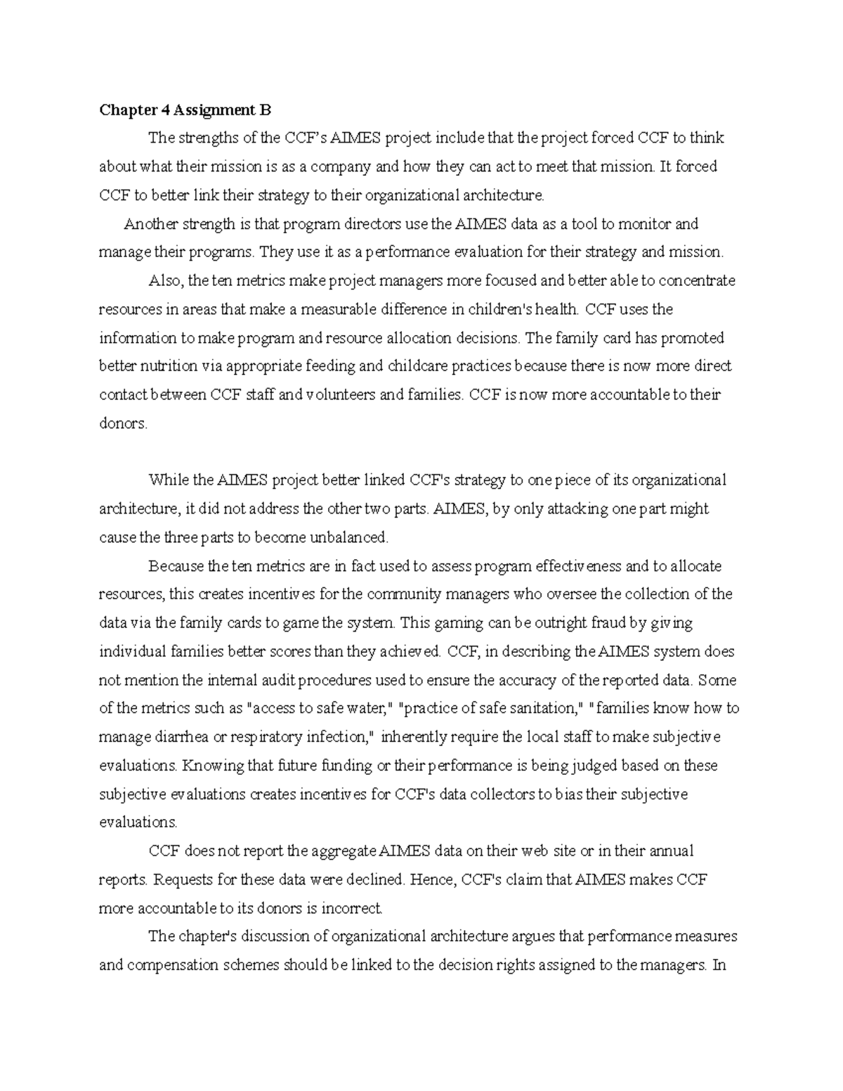 Chapter 4 Assignment B It Forced Ccf To Better Link Their Strategy To 3315