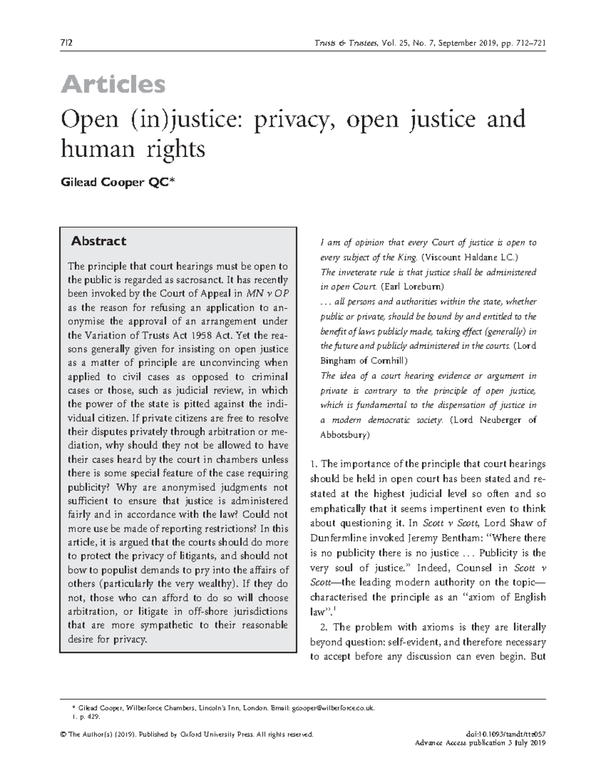 Open (in)justice privacy, ope - Articles Open (in)justice: privacy ...
