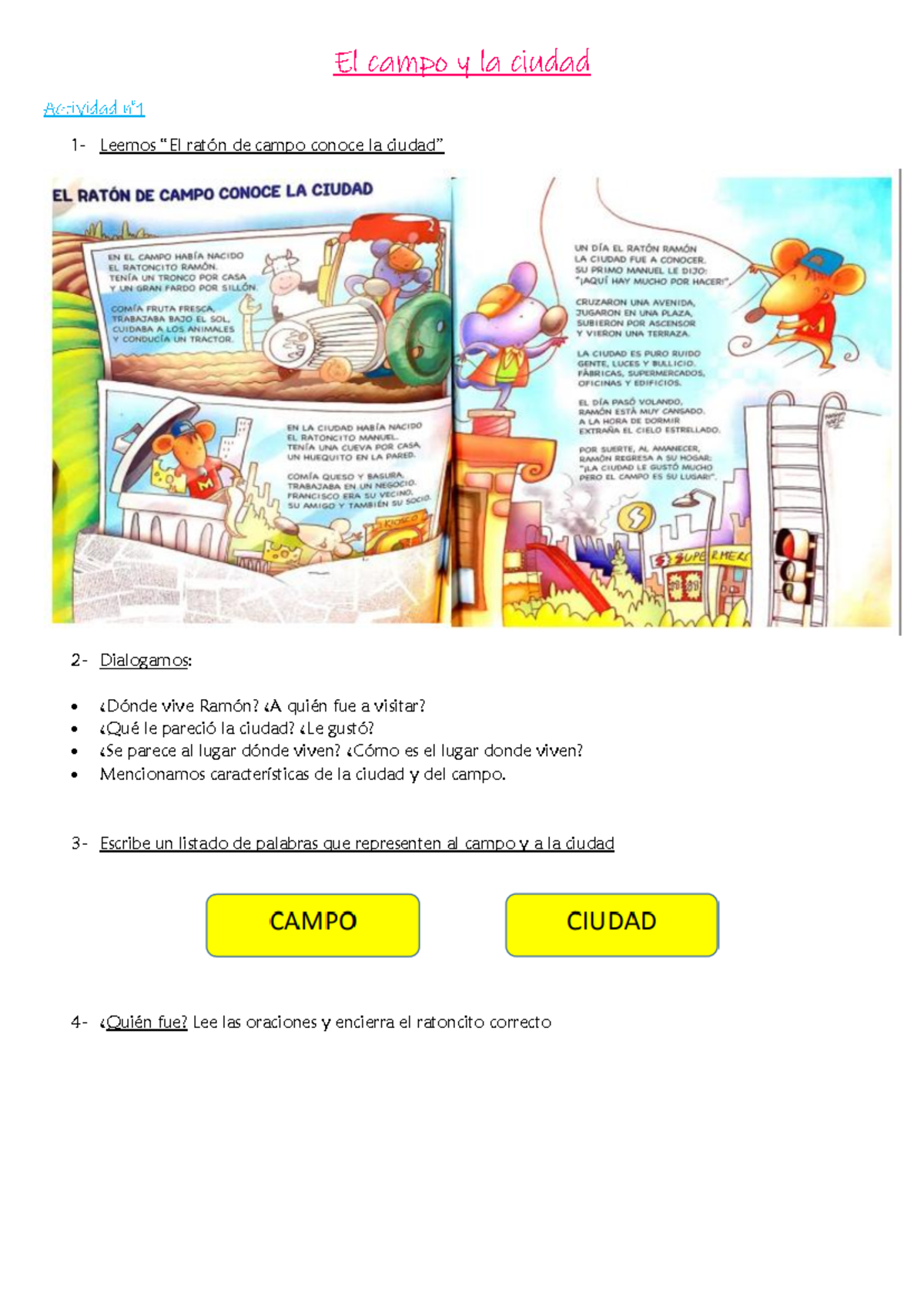Campo y ciudad 2º - El campo y la ciudad Actividad nº 1 - Leemos “El ...