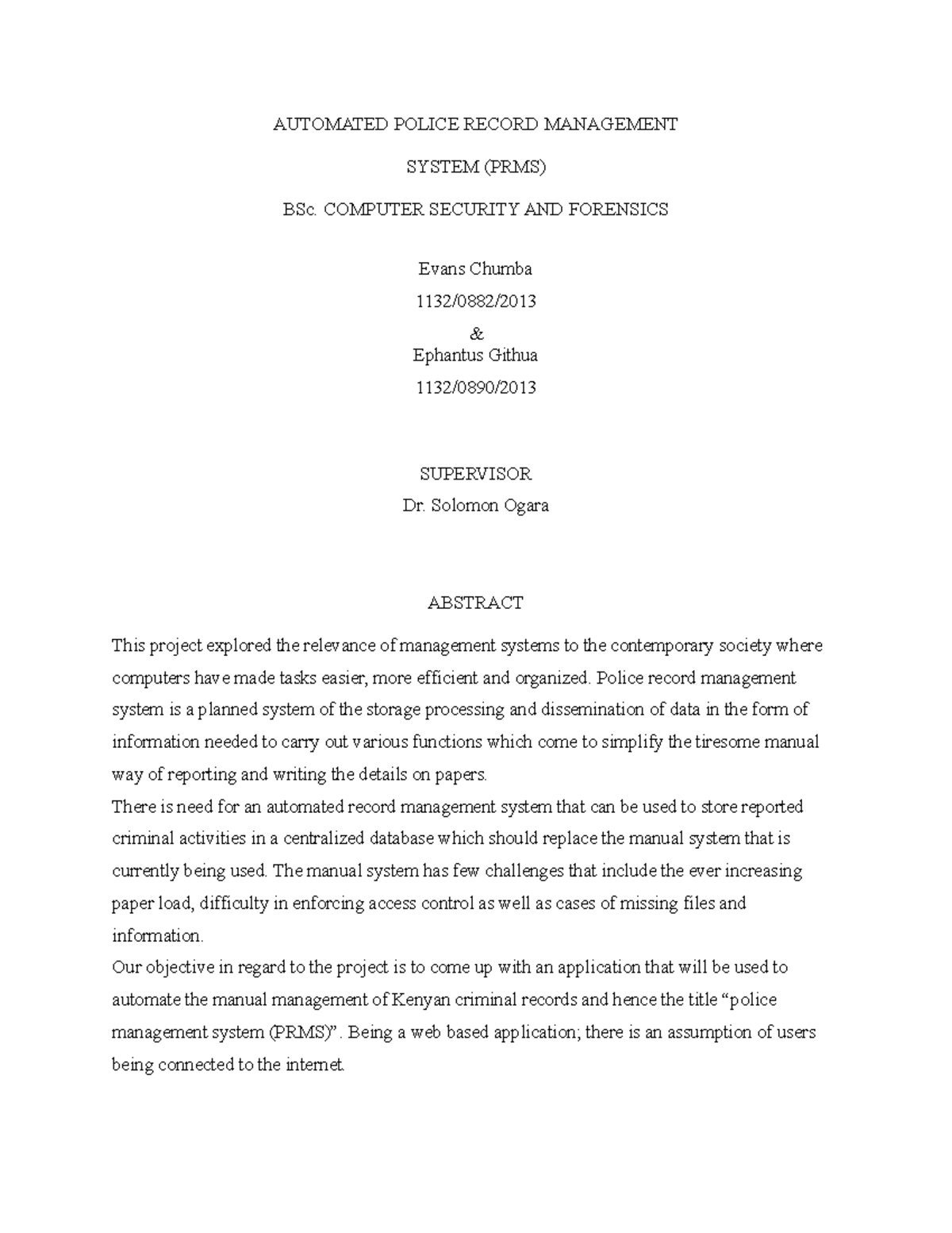 EC - project - AUTOMATED POLICE RECORD MANAGEMENT SYSTEM (PRMS) BSc ...