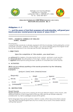 ELS 105 Module 5-6 - Discussion No. 5- Course: ELS 105 - English Syntax ...