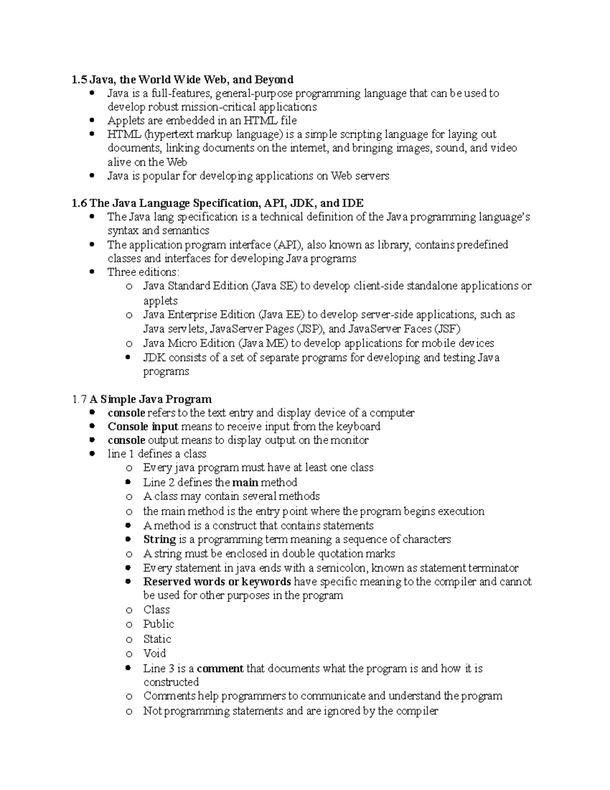 Java 1.5 to 1 - Java notes chapter 1 - 1 Java, the World Wide Web, and ...