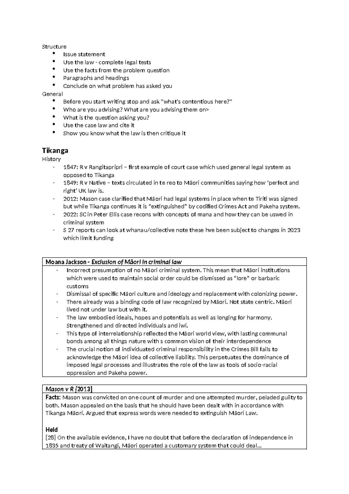 Crimes Cheat sheet 214 - Mens Rea and Criminalitt - Victoria University ...
