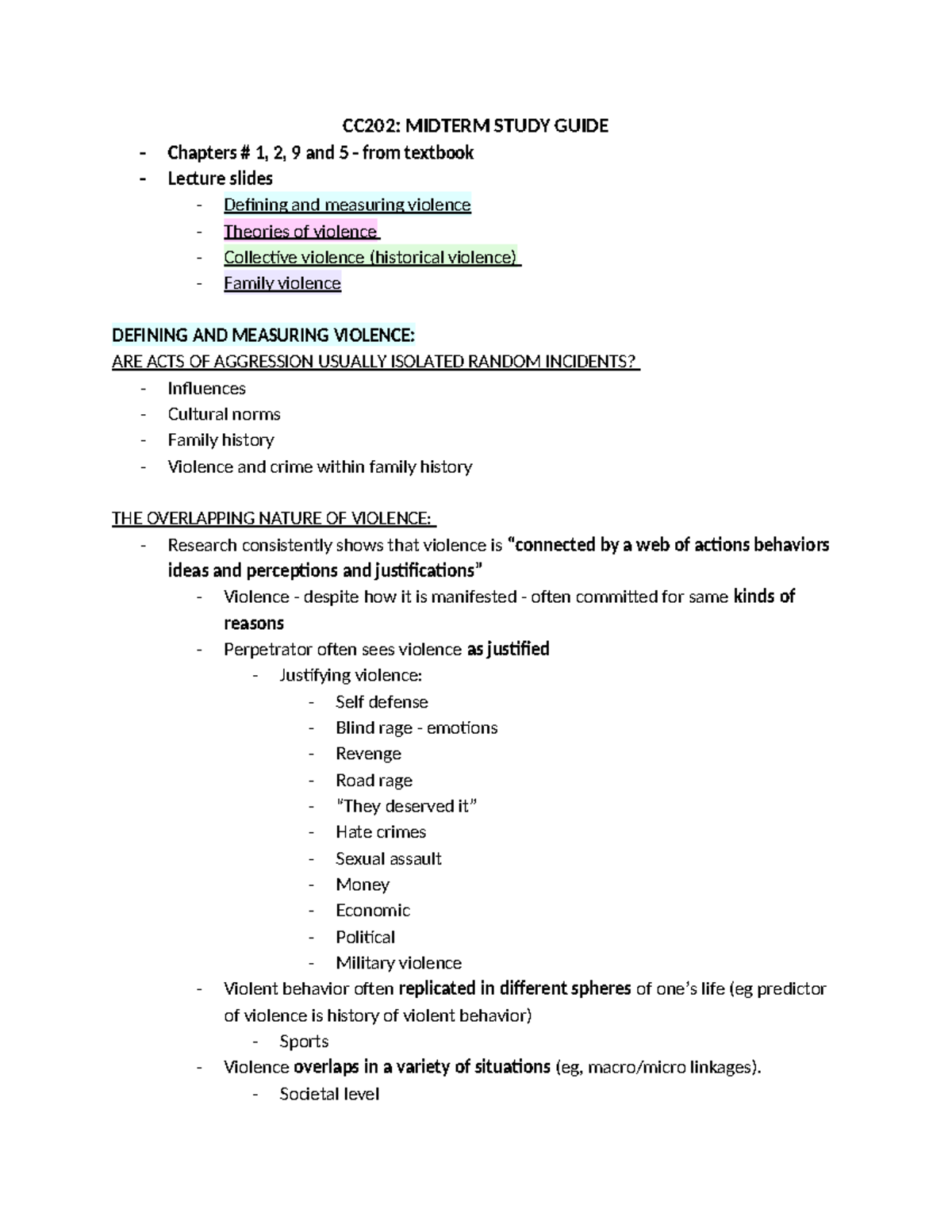 Midterm study guide - CC202: MIDTERM STUDY GUIDE Chapters # 1, 2, 9 and ...