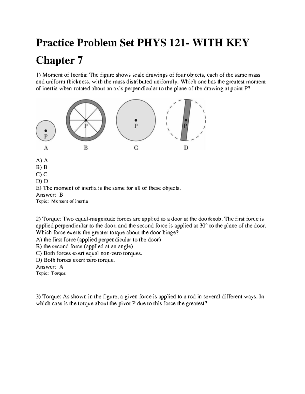 Practice problems for chapter 7 - PHYS - Practice Problem Set PHYS 121- WITH KEY Chapter 7 ...