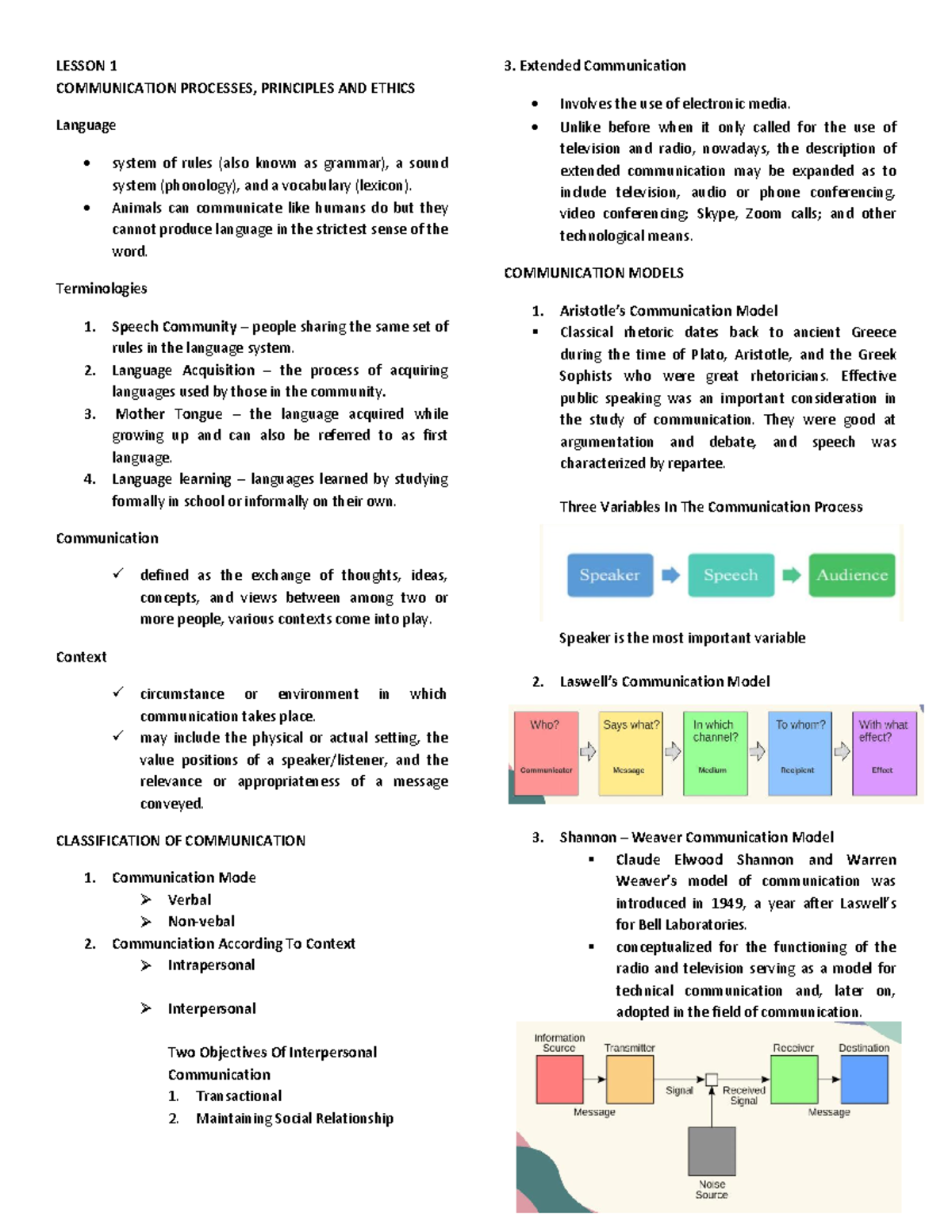 Purcom- Reviewer - consists of all topic in midterm examination - LESSON 1 COMMUNICATION ...
