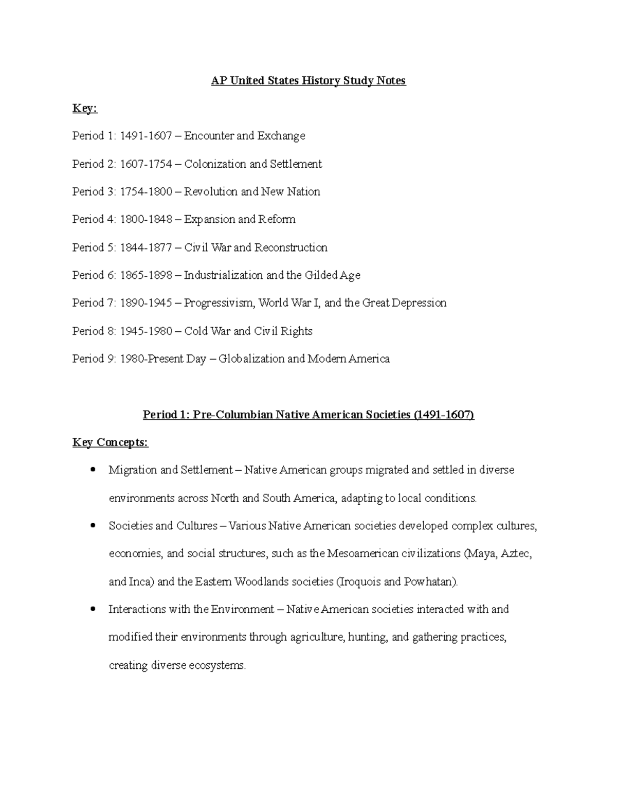 Apush Exam Study Notes - AP United States History Study Notes Key ...