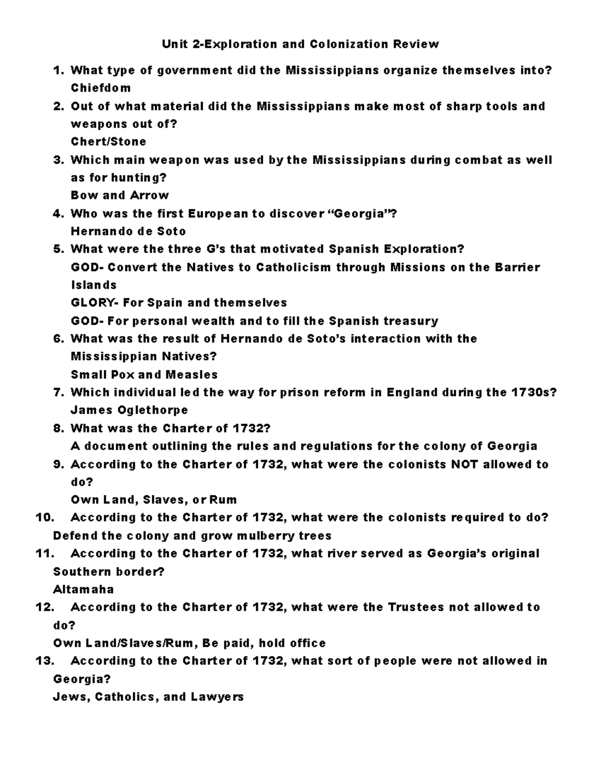 Unit 2 Study Guide Key - answer key - Unit 2-Exploration and ...