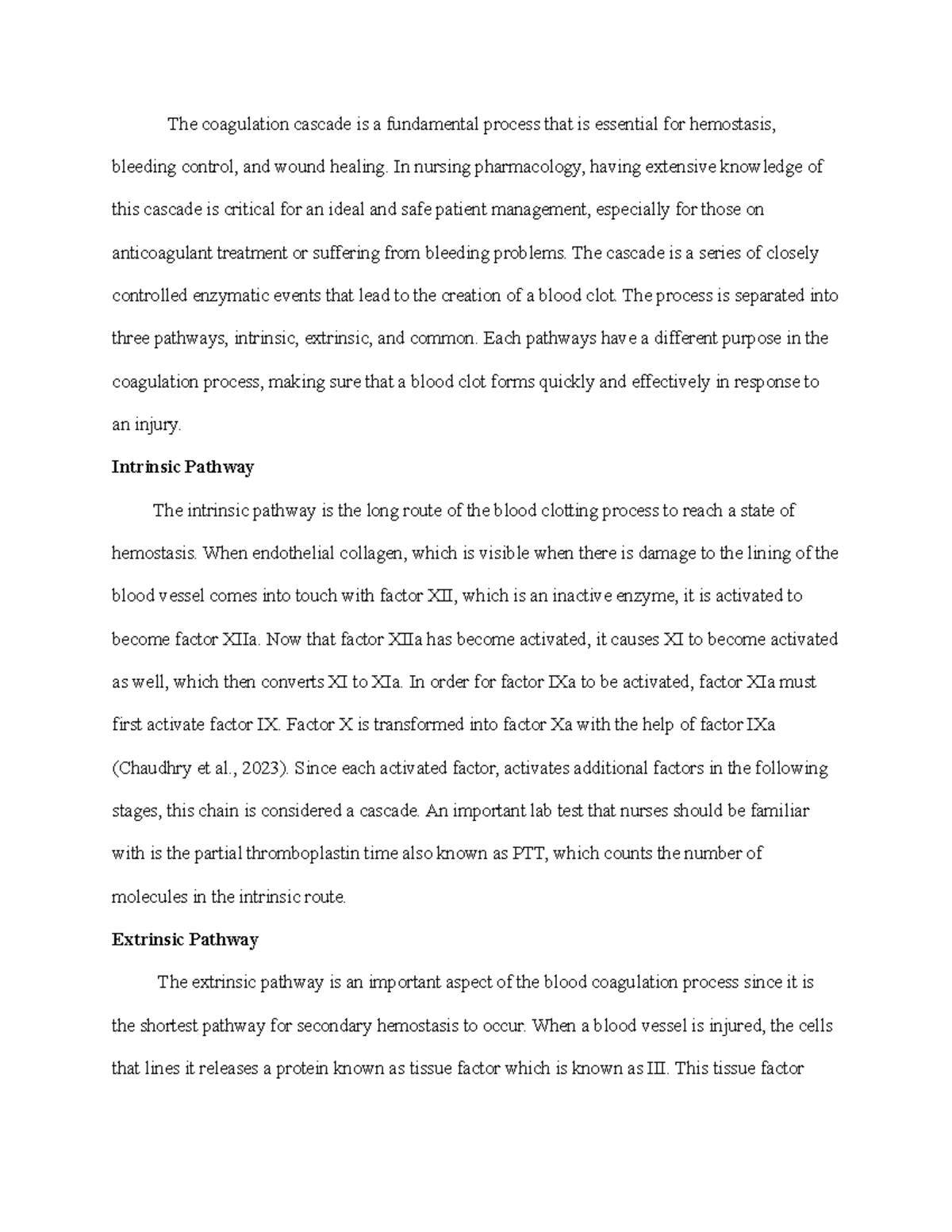The coagulation cascade - In nursing pharmacology, having extensive ...